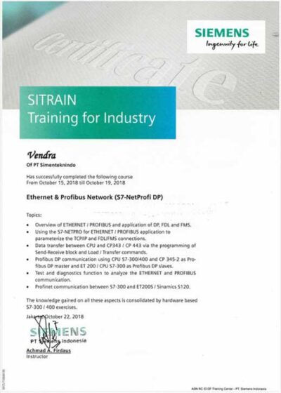Certificate - Distributor SIEMENS Indonesia